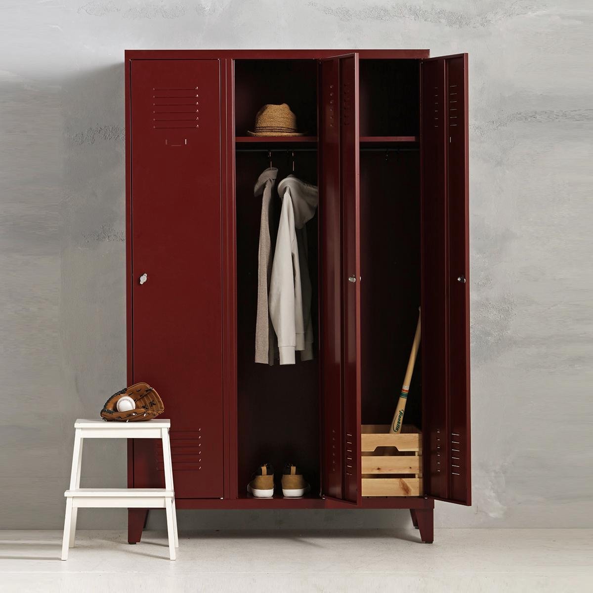 Lockerkast metaal I kledingkast slaapkamer I hang legkast I wijnrood I ...