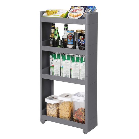 bol.com | Smal Opbergrek 4-laags met Wieltjes - Kunststof - Grijs