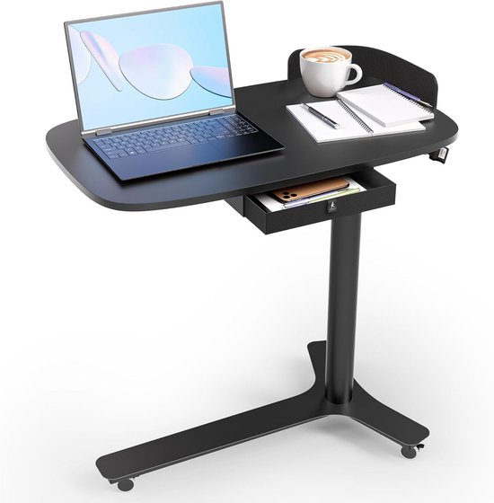 In hoogte Verstelbaar Mobiel Bureau met Wielen Zwart - C-Vorm Laptop ...