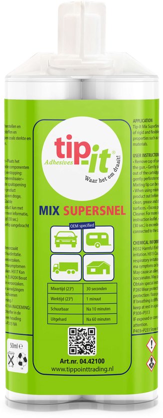 Tip-it Mix Supersnel - 2 componenten lijm voor kunststoffen, staal ...