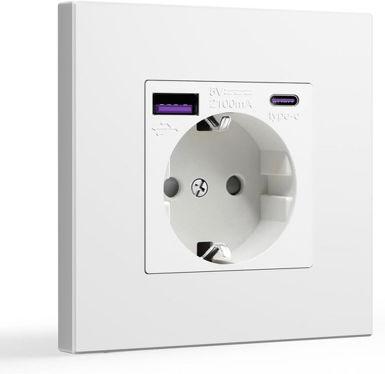 Inbouw Stopcontact met USB-C (20W) en Kinderbeveiliging, Wit | bol