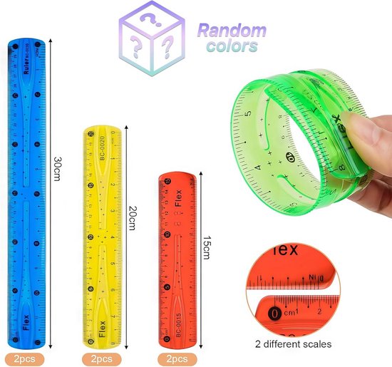 Set van 6 Flexibele Linialen in Verschillende Maten (15, 20, 30 cm ...