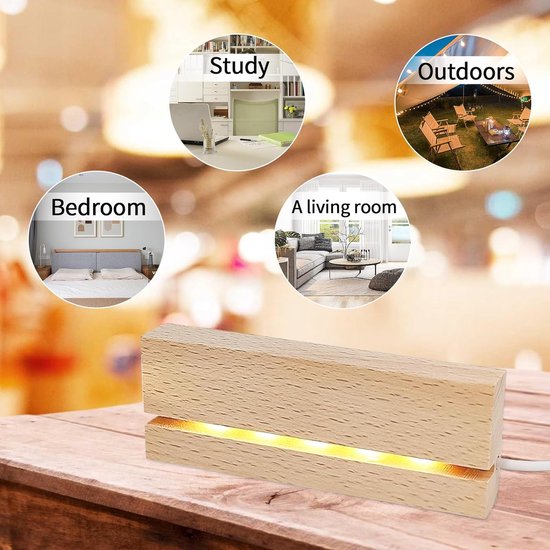 LED Sokkel Hout Set van 3 - Oplaadbare Display Basis met USB voor Acryl ...
