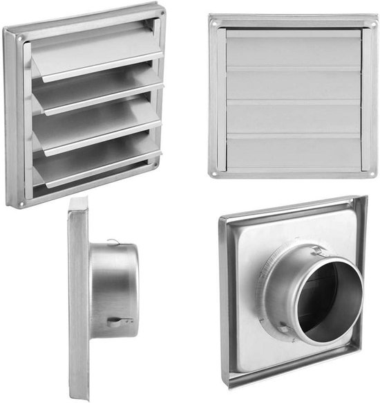 Ronde RVS Ventilatiepijp Uitmonding 100mm - Vierkante Muurvent voor ...
