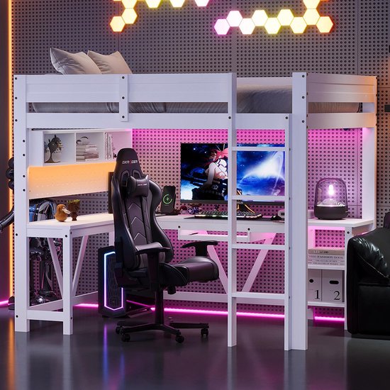 BLACKCOLORS Houten gaming hoogslaper 90 x 200 cm met bureau ...