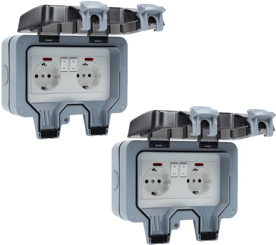 2X Buitenstopcontact dubbel stopcontact - IP66 Stopcontact - Waterdicht ...