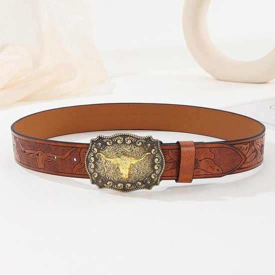Allecto Plus - Riem in westernstijl met longhorn-stier gesp en bloemen ...