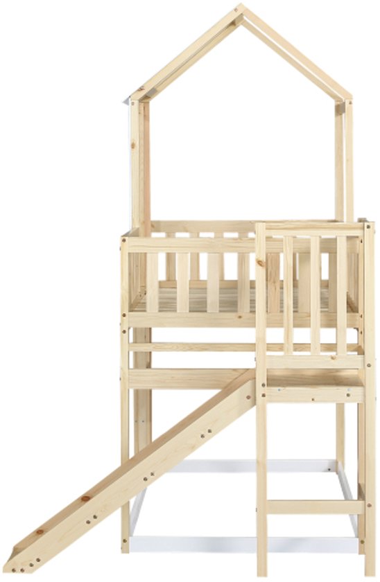Stapelbed met rechthoekige ladder en glijbaan, huisbed met dak en raam ...