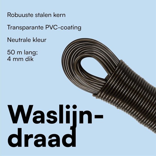 Allecto Plus - Extra sterke waslijn 50 meter - PVC wasdraad met stalen ...