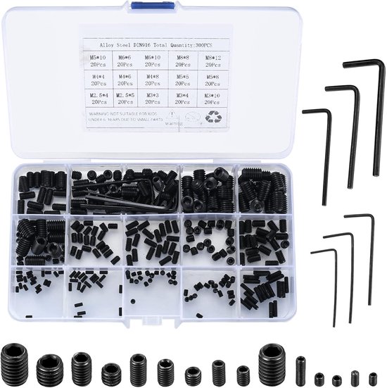 Stelschroeven set - Assortiment schroefjes en inbusschroeven - 300 ...