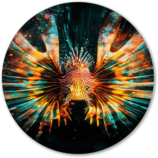 Neon abstract lionfish kunstwerk - Lionfish wandcirkel - Rond ...
