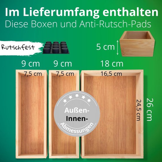 DeinKaufladen.com Set van 3 opbergdozen houten organizer – praktische ...