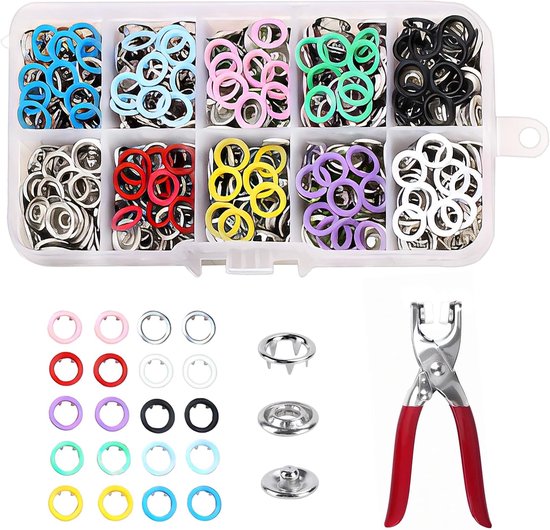 Set van 200 drukknopen met tang - metalen drukknopen kit - 9,5 mm ...