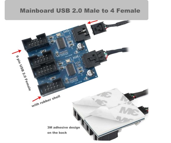 9 Pin USB Header Splitter, Motherboard 9Pin USB 2.0 Header 1 to 4 Ports Internal USB... | bol