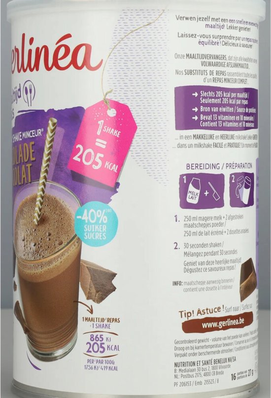 Gerlinea Milkshake Chocolade - 6 x 436 gr - Voordeelverpakking | bol