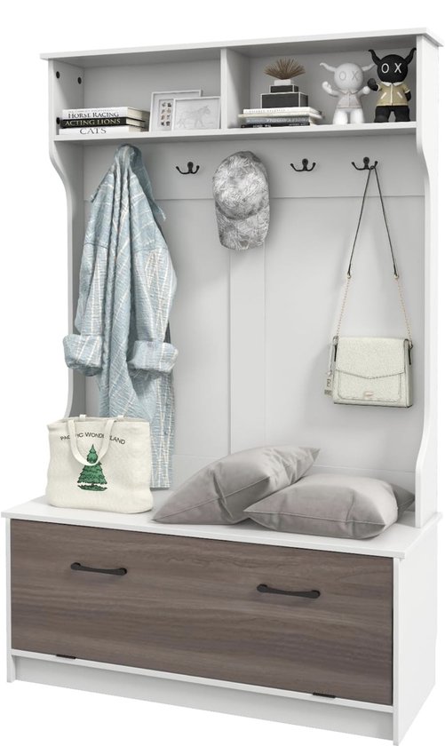 Coat Rack with Shoe Bench, Cloakroom with Storage Bench & 5 Hooks ...