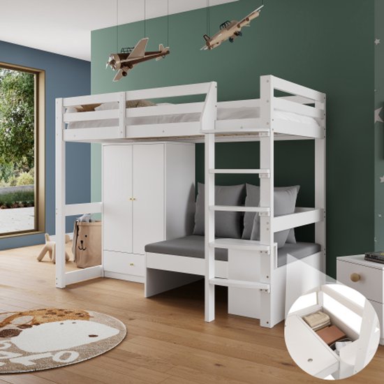 Hoogslaper voor kinderen, multifunctioneel kinderbed, met een ladder ...