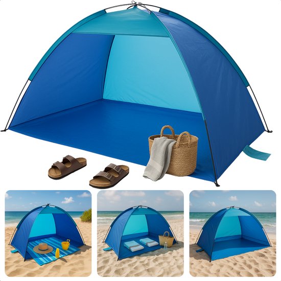 Cheqo® Strandtent UV Bescherming - Strand Tent - Blauwe Tent voor ...
