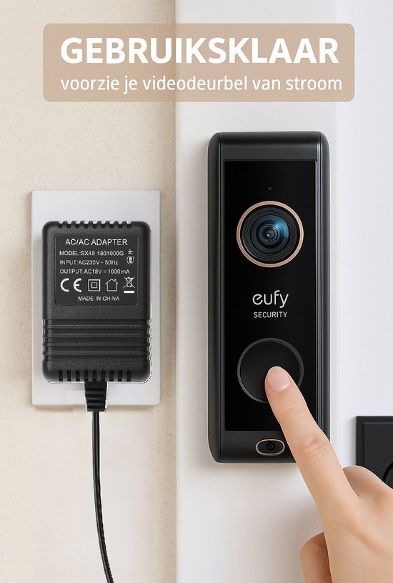 Eufy Deurbel Adapter - Beltransformator 18V 1A - 8 meter kabel ...