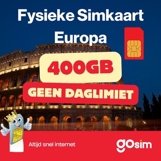Data Simkaart Europa 400GB - 30 dagen - GoSIM - Fysieke Simkaart | bol