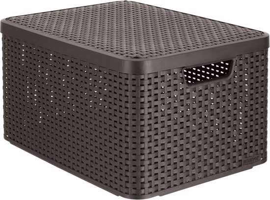 Curver Rattan Style Opbergmand L - Met Deksel - 36.4 liter - Bruin | bol
