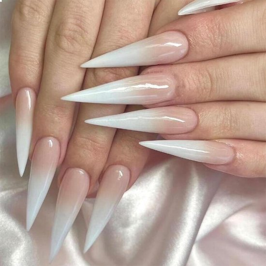 Ongles Extra longs stylet à coller avec pointe française - Dégradé rose ...