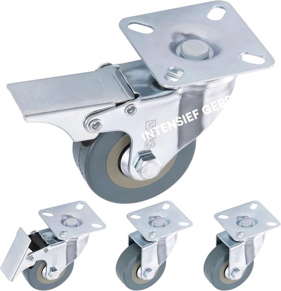 wielen - set van 4 - 2x wieltjes met rem - Rubberen - Laadvermogen 441 ...