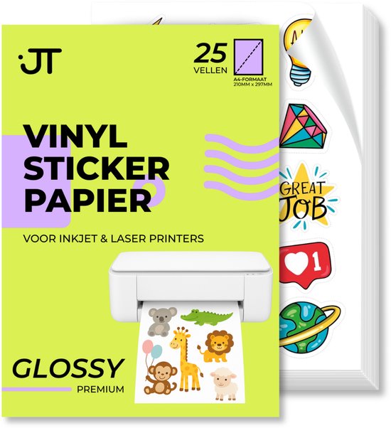 JT Products Glossy Vinyl Stickervellen A4 - 25 Vellen - Cadeautip - 100 ...