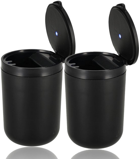 Auto Asbak 2 Stuks – Zwart met Deksel & LED – Rookvrije Asbak voor Auto ...