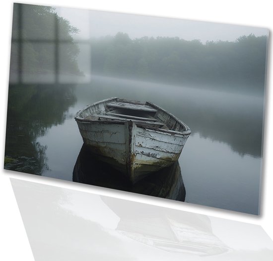Oude houten boot in mist - Boot glasschilderijen - Muurdecoratie glas ...