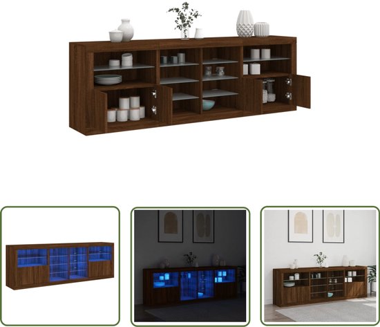 vidaXL Kast - Dressoir - Dressoir met LED-verlichting 202x37x67 cm bruin eikenkleur -... | bol