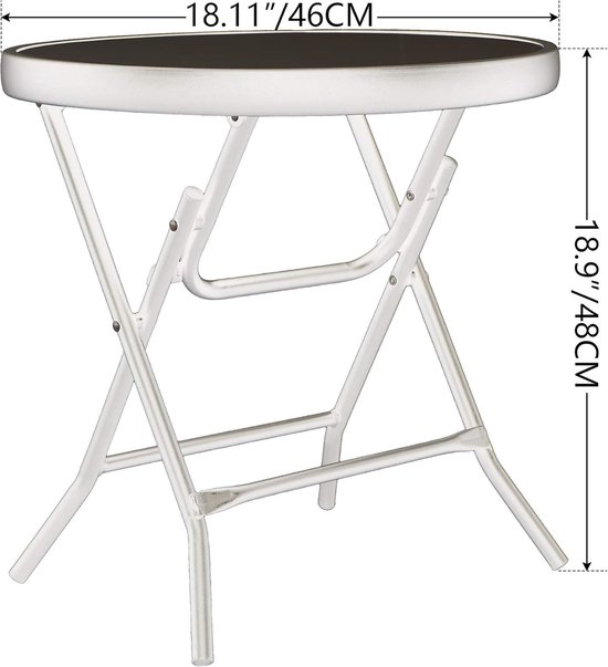 Inklapbare ronde bijzettafel - glas - van metaal - tuintafel ...