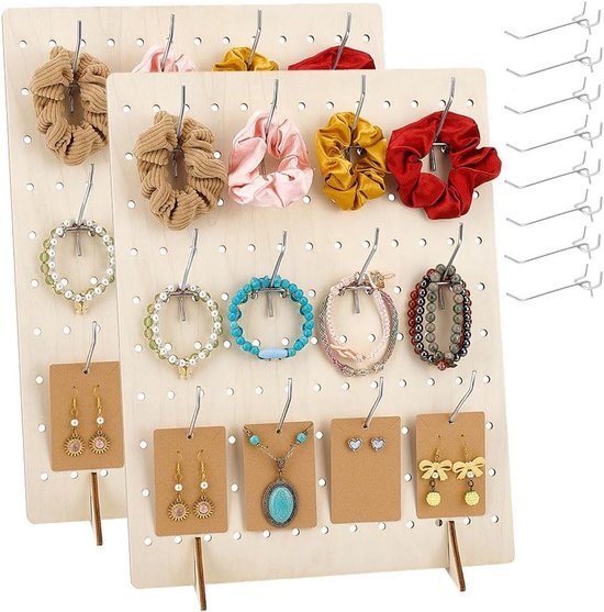 2pcs Wooden Pegboard Display Stand met 30 Pcs Metal Hooks - Keychain ...