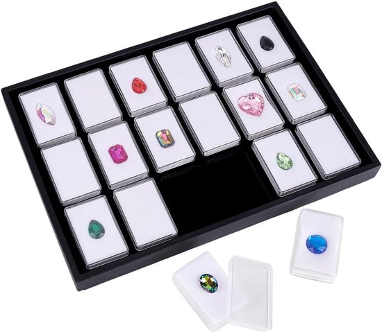 18 Gemstones Holder met Case - 5.5x3.5cm - Gemstone Display Box ...