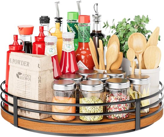 Lazy Susan Draaitafel Organizer - Eikenhout voor Kast Keuken Aanrecht ...