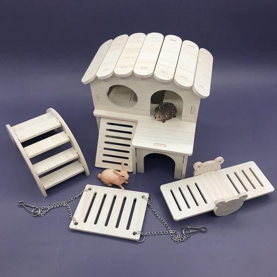Hamster Toys Set - Wooden House, Swing, Bridge, Climbing Playground for ...