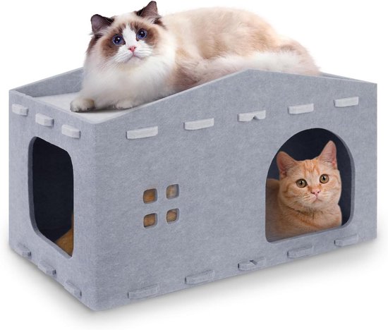 Kattenhuis voor binnen 2 lagen kattenmand kattenbed vilt afneembare ...