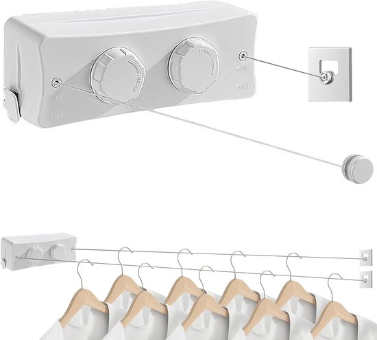 5.1 m Portable Wall Clothes Line - Stainless Steel Cable, Wall Mounted ...