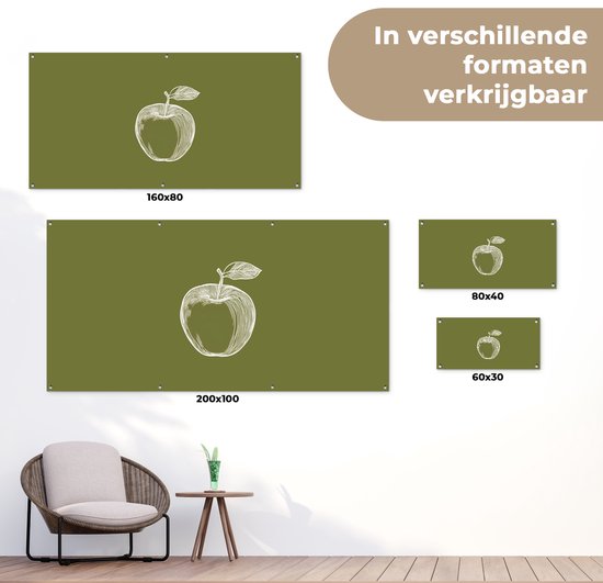 Tuinposter 160x80 cm - Tuindecoratie Lijntekening - Appel - Olijfgroen ...