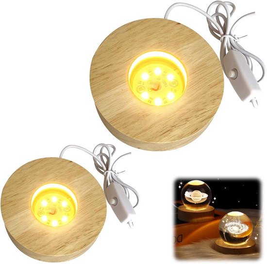 Houten LED Lampvoet 2 Stuks - LED Stand Display Base - DIY LED Sokkel ...