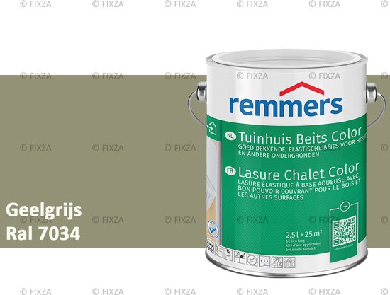Remmers Tuinhuis beits Color RAL 7034 Geelgrijs 2,5 Liter | bol