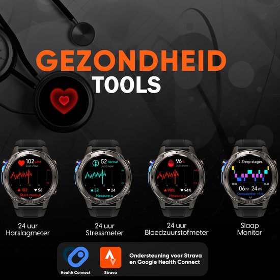 Synyq GPS Pro Smartwatch Heren - 53mm - AMOLED - 5ATM Waterdicht - GPS ...