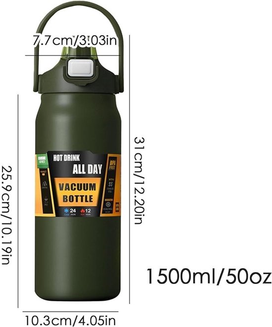 Grote Sportwaterfles, Thermische Bekerfles, Roestvrijstalen Fles ...
