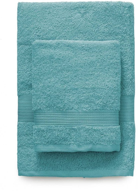 Handdoekenset - waterblauw - set van 2 - 60 x 110 cm en 40 x 60 cm | bol
