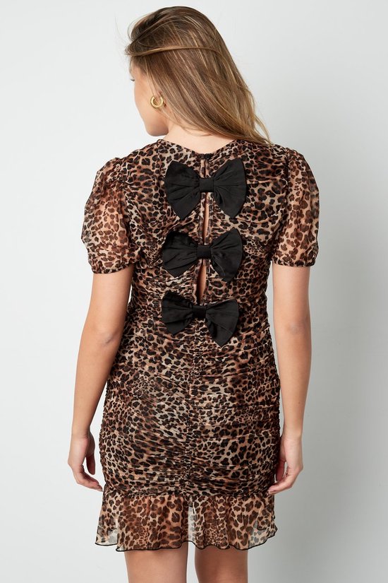 Luipaardprint Jurk Dames | Bruine Bodycon Jurkje met Strikken op Rug ...