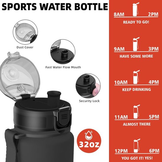 1 liter motiverende waterfles met filter - Gemakkelijk mee te nemen ...