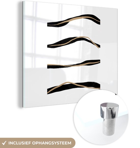 MuchoWow® Glasschilderij 20x20 cm - Schilderij acrylglas - Lijn - Zwart ...