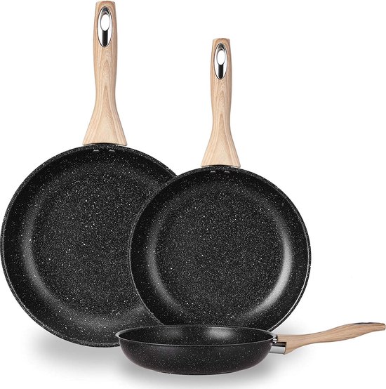 3-delige koekenpannenset met antiaanbaklaag, pannenset van roestvrij ...