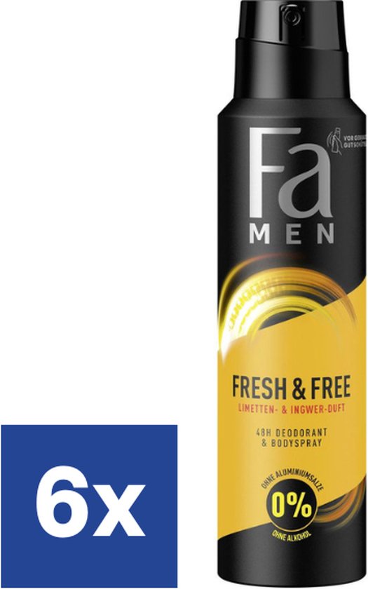 Fa Men Fresh & Free Lime Ginger Deo Spray - 6 x 150 ml | bol.com
