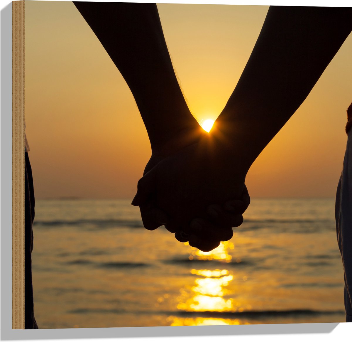 Hout - Koppel Hand in Hand bij Zonsondergang in de Zee - 50x50 cm - 9 ...